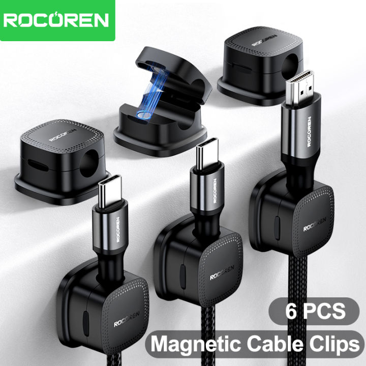 Rocoren ที่หนีบที่เก็บสาย6ชิ้น,ที่ยึดสายไฟคลิปหนีบแม่เหล็กการจัดการสาย ...