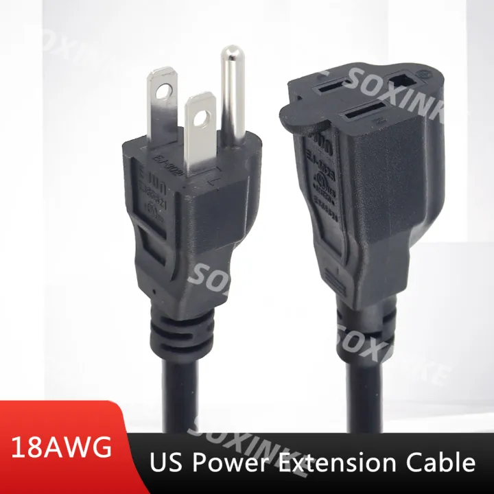 USA 3 Prong Male Plug to Female Socket Extension Cable American NEMA 5 ...