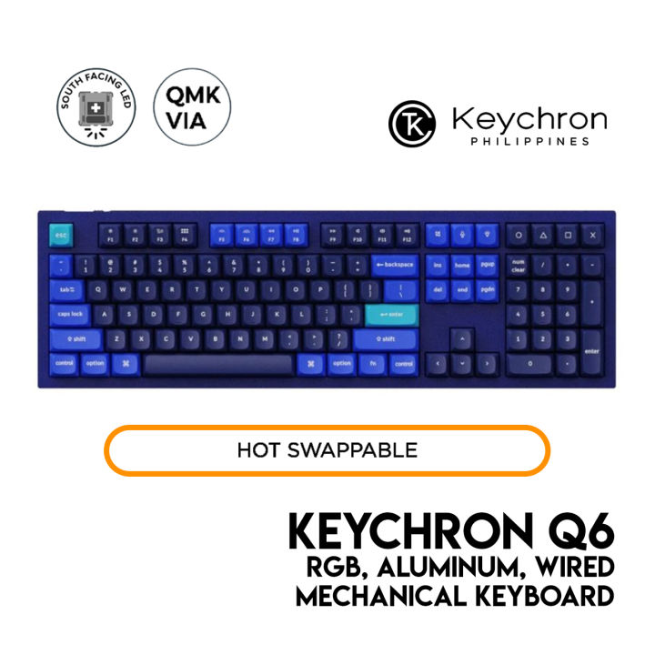 Keychron Q6 QMK Mechanical Keyboard, Navy Blue, Full, Wired, RGB ...