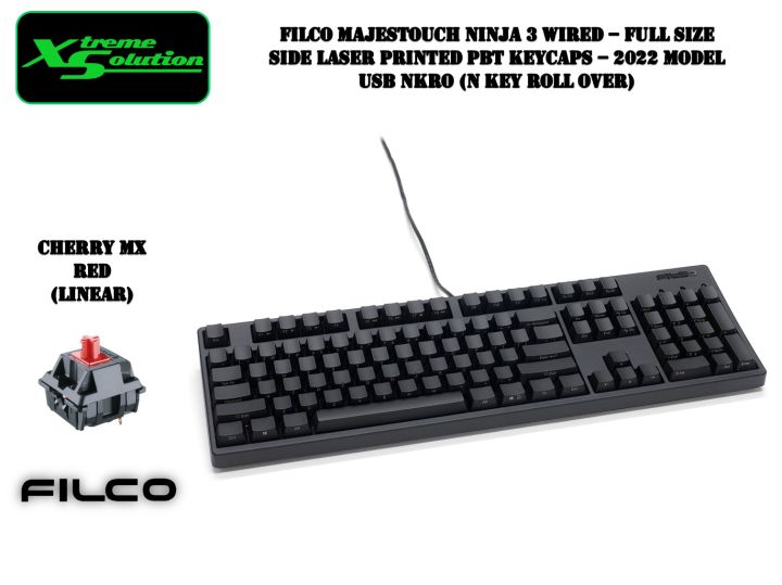 Filco Majestouch 3 Ninja Wired - Full Size 104 Keys - PBT Keycaps 2022 ...