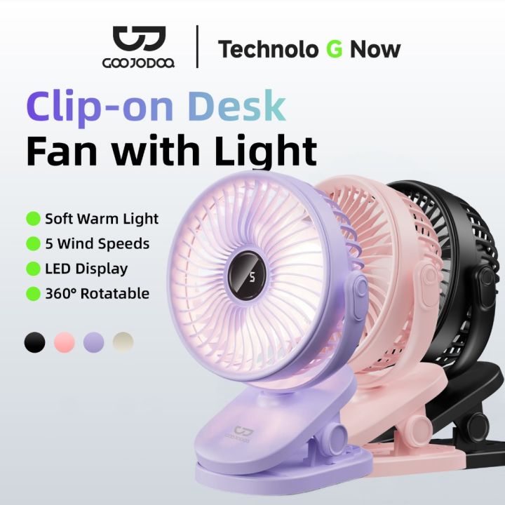 GOOJODOQ 5000mAh USB Clip Fan with Night Light Portable Clip-on Table ...