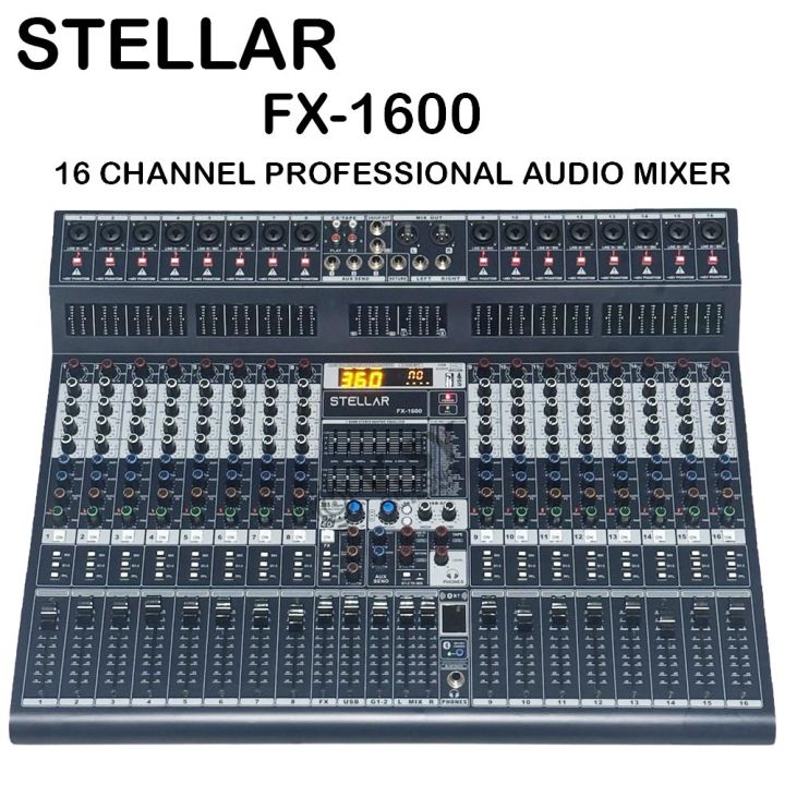 Original Stellar FX-1600 Professional Audio Mixer 16 Channel Mixer +48V Phantom MP3/USB ...