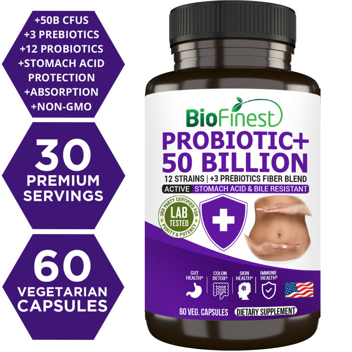 Biofinest Probiotic 50 Billion CFU Enzyme Supplement - 12 Probiotics ...