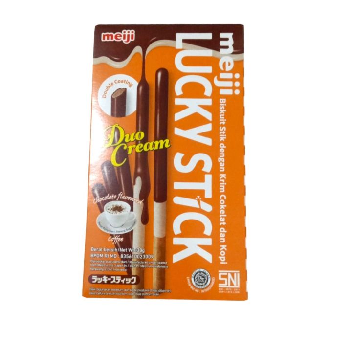 Biskuit krim coklat cokelat chocolate strawberry Meiji Lucky Stick Stik ...