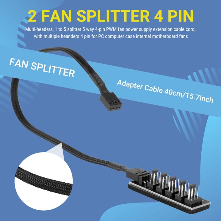 [DCS Store] SelectedPWM Fan Hub Splitter, 4 Pin Black Sleeved 5 Way PC ...