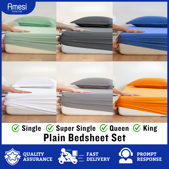Plain Colors Premium Fitted Bedsheet Cadar Set Tilam Getah Keliling ...