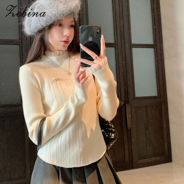 เสื้อแขนยาวสวมหัวติดโบว์ Zebina สำหรับผู้หญิงสไตล์ใหม่สำหรับฤดูใบไม้ ...