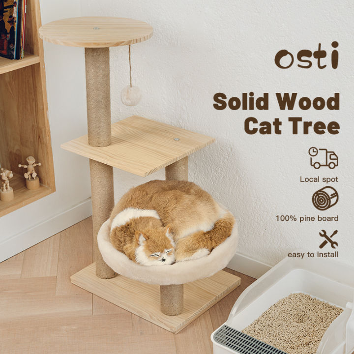 Osti Solid Wood Cat Tree Cat Tower Triple Jump Activity Center with ...