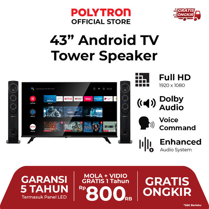 POLYTRON Smart Cinemax Android TV 43 inch PLD 43TA5055 | Lazada Indonesia
