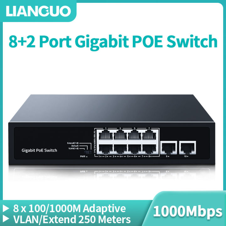LIANGUO 8 Port Gigabit POE Switch 2 Port 1000M Uplink Networking ...