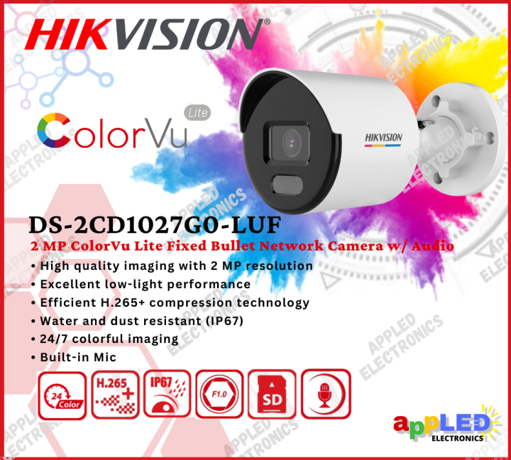 Hikvision DS-2CD1027G0-LUF 2MP Audio Bullet ColorVu (24/7 Full Color ...