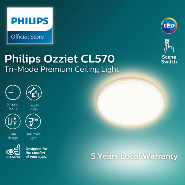Philips Ozziet CL570 Slim Ceiling Light with Scene Switch, 36W and 22W ...