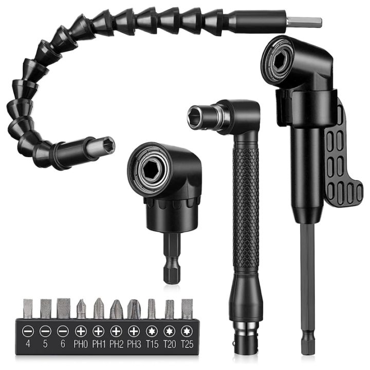 14 Pcs 1/4 Inch Hex Bendable Drill Bit Extension 105 Right Angle Drill ...