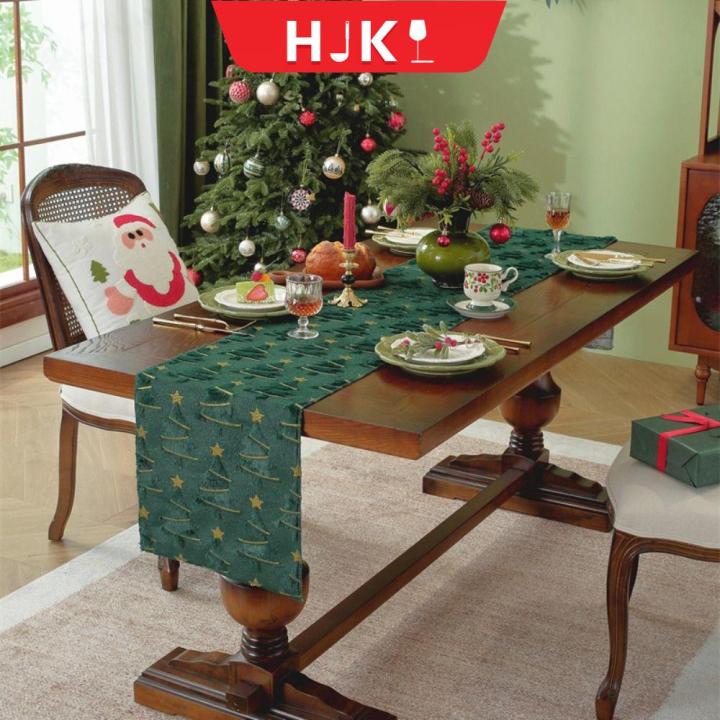 HJKL ดีไซน์นูน ผ้าปูโต๊ะต้นคริสต์มาส ยาว ปักขนนุ่ม ผ้าคลุมโต๊ะคริสต์มาส ...
