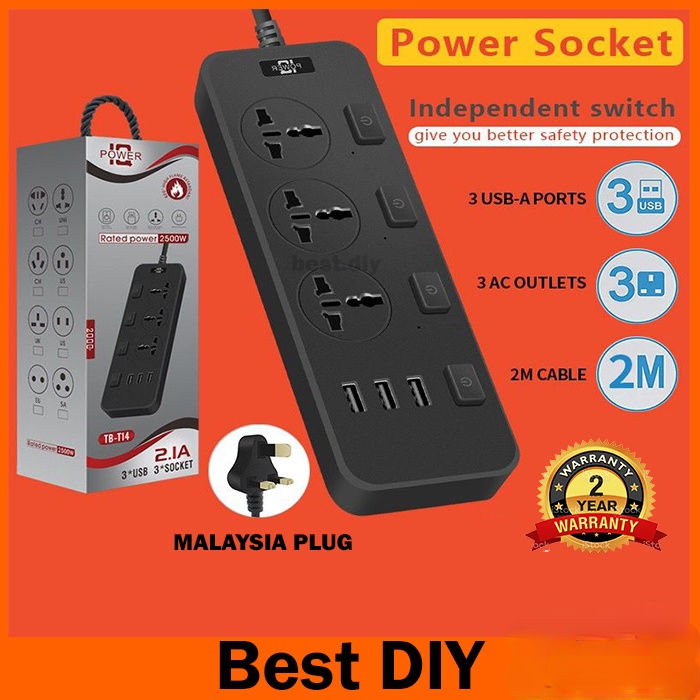 Universal Power Socket Extension With USB Ports Power Strip Surge ...