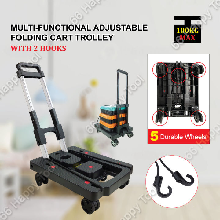 Folding Cart Trolley Multi-functional with Hook Rope 5 Wheel Lightweight Adjustable Trolley Max ...
