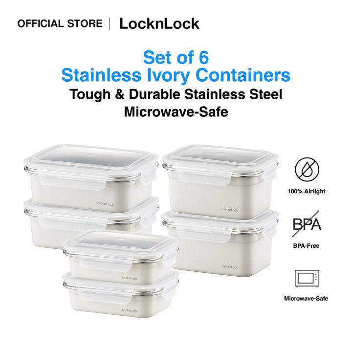 LocknLock New Set of 6 Stainless Ivory Container | Microwave-Safe ...