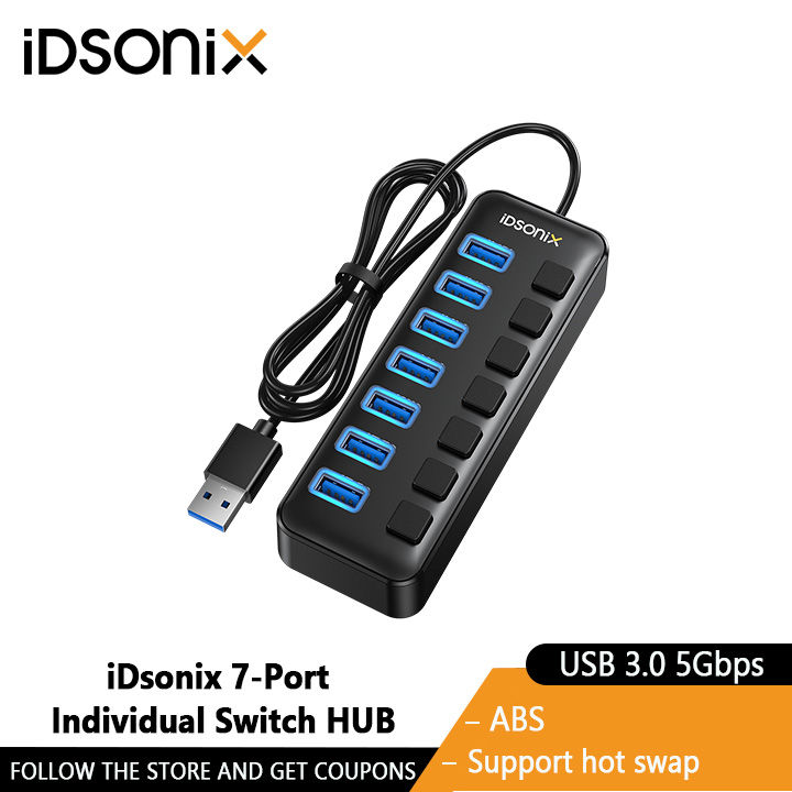IDsonix HUB USB 3.0 4/7-Port, HUB Sub-control dengan Splitter USB adaptor daya ekstensi ...