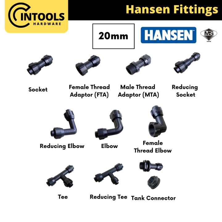 20MM HANSEN Pipe Fittings - SIRIM Certified Socket Coupling Elbow Tee ...