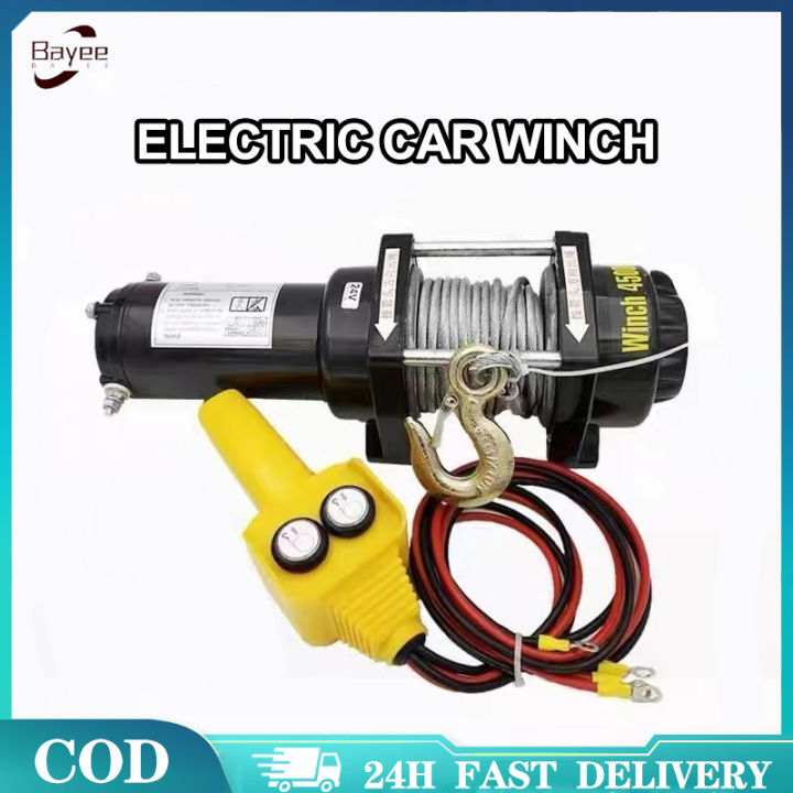 Car Electric Winch 12V Remote Control Synthetic Rope Roller Fairlead ...