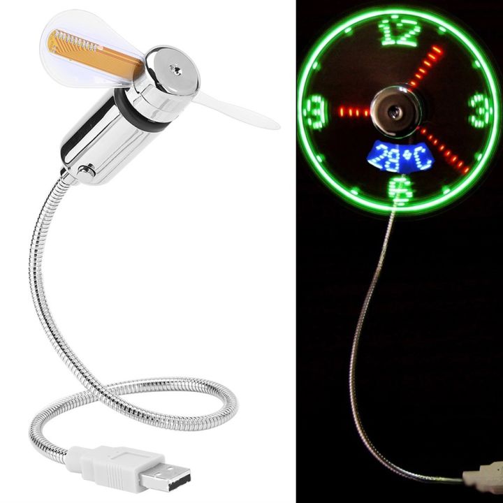 USB Powered Clock Fan with Real Time Temperature Display Quiet Flexible ...