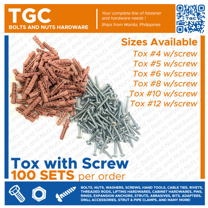 TGC 100SETS Tox with Metal Screw or Tox Screw 4 5 6 8 10 12 Tox with ...