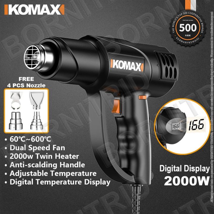 Komax 2000W Heat Gun 60-600 ℃ With Digital Display Temperature Hot Air ...