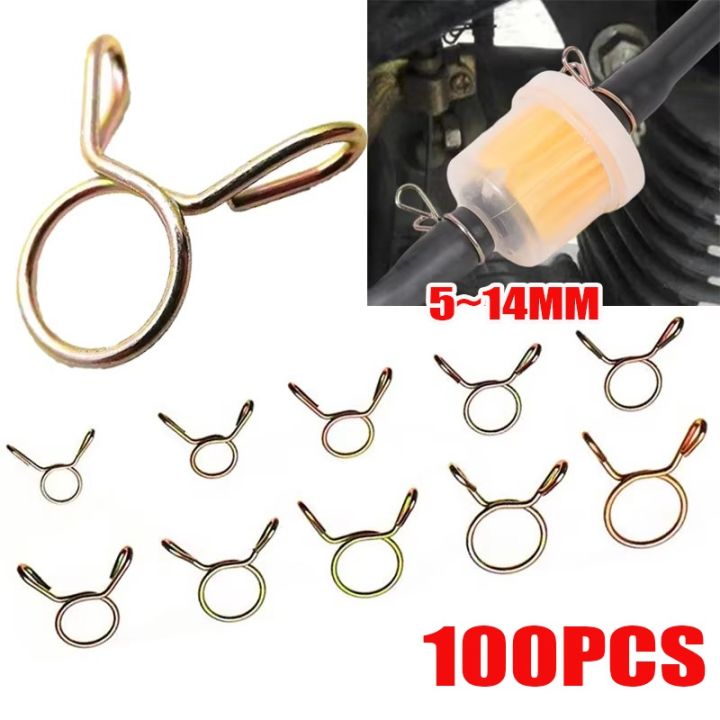 100Pcs Petrol Hose Spring Clamp 5-14mm Iron Pipe Clip Car Motorcycle ...