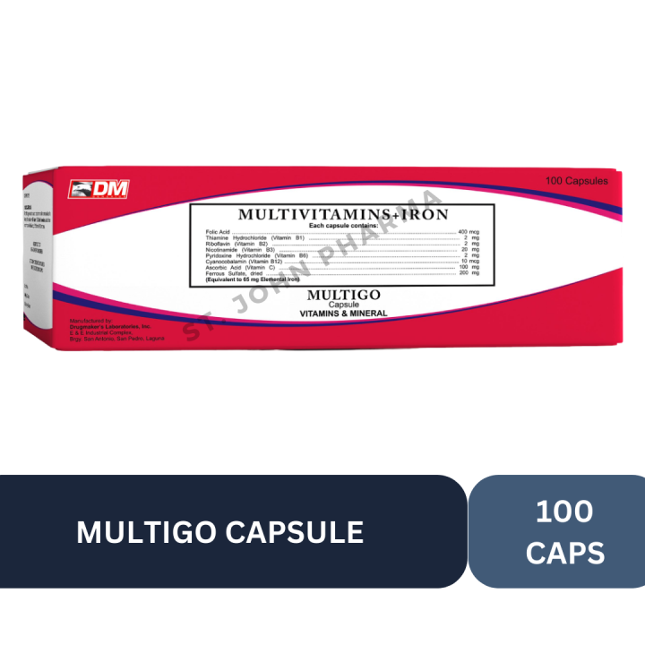 Multigo Capsule l Multivitamins + Iron l 1 box 100 caps l Expiration ...