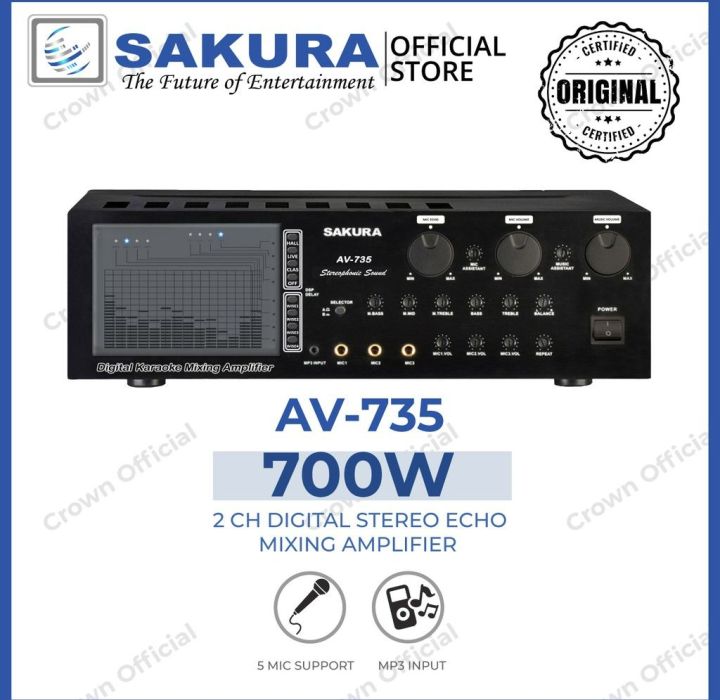 SAKURA ORIGINAL Digital Karaoke Mixing Amplifier 700W 1300W AV-735 ...