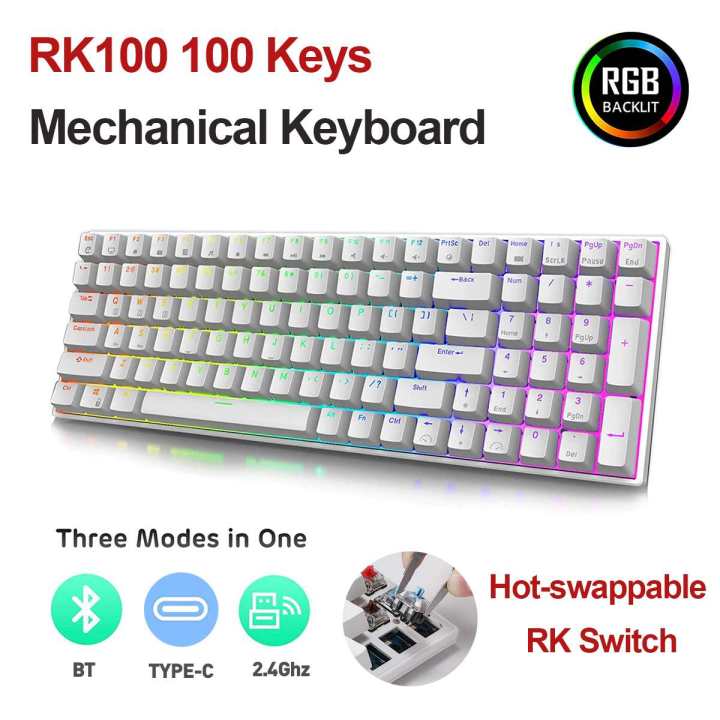 RK100 RK860 Hotswappable Keyboard Bluetooth Wireless 2.4G 3 Mode RK100 ...
