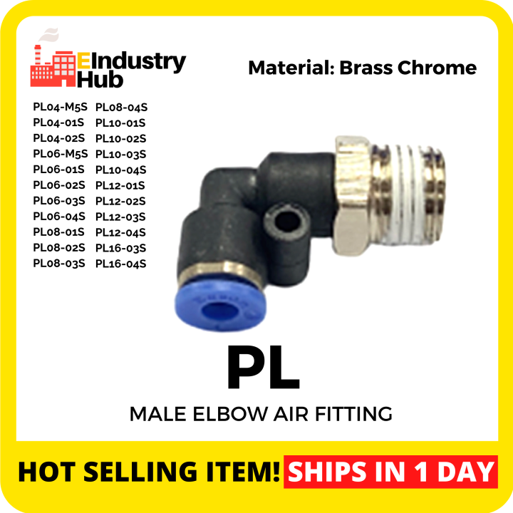 PL Pneumatic Male Elbow Air Fitting Male Thread Elbow Push In Push Lock Fitting Male Elbow Quick ...