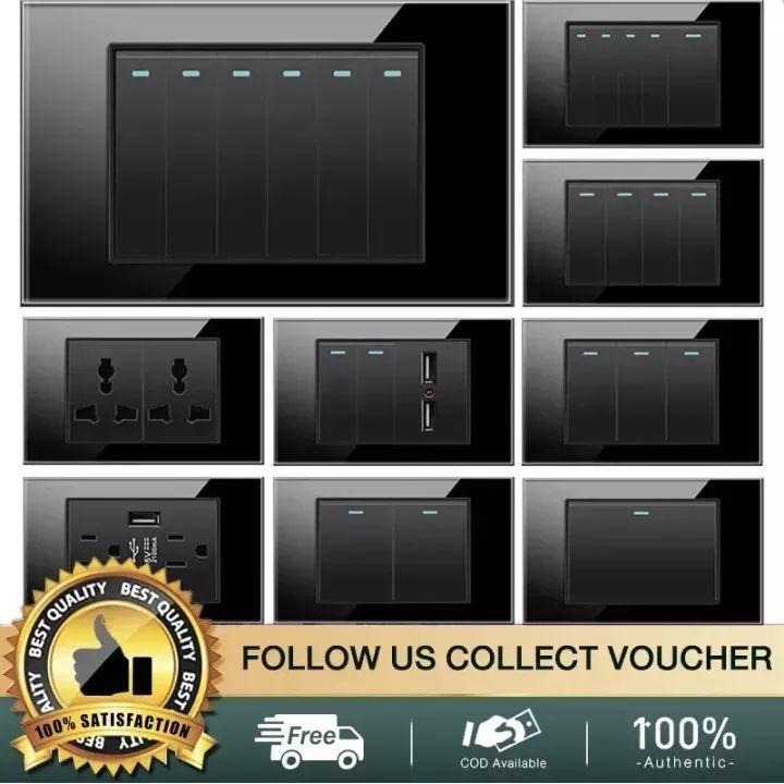 Type 118 American standard luxury PC panel socket switch philippine local standards black ...