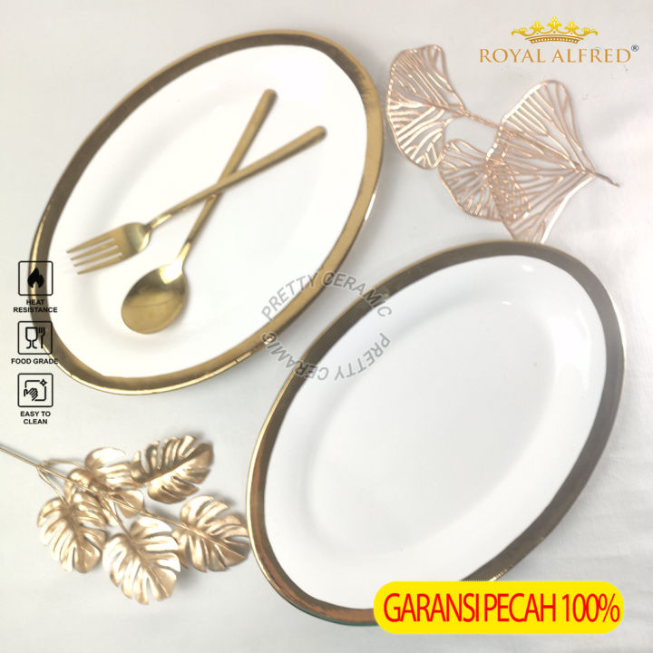 Piring/Plate Oval ROYAL ALFRED Aesthetic List Emas 12in Piring Keramik ...