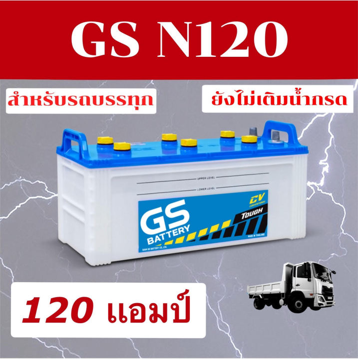 แบตเตอรี่รถบรรทุก 12V 120แอมป์ Battery By Mr.WIN* GS N120 (115F51 ) แบตลูกยาวใส่รถบรรทุก ใช้โซ ...