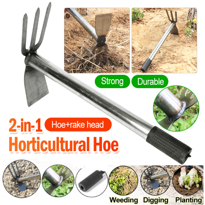 Horticultural Dual Iron Handle Hoe and Rake Garden Tool Handheld ...
