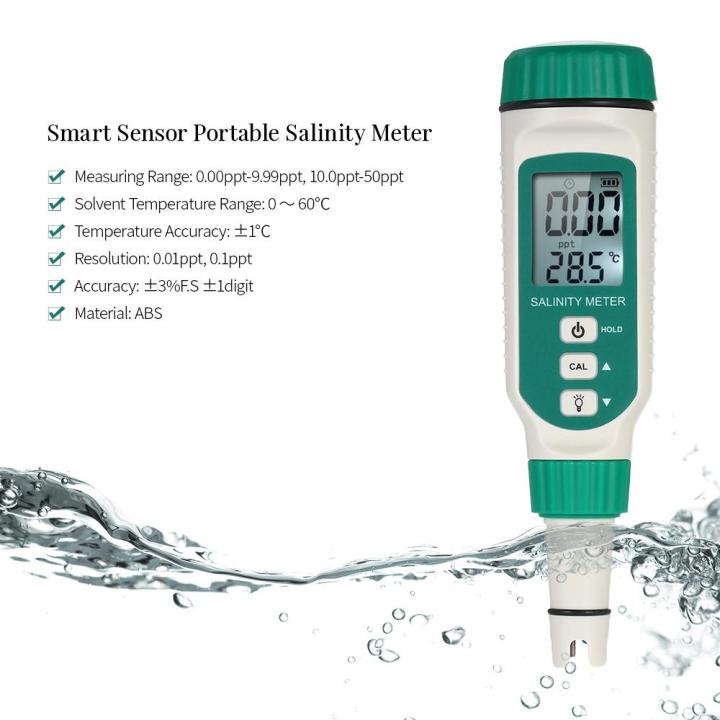 SMART SENSOR Portable Salinity Meter Handheld ATC Salinometer Halometer ...