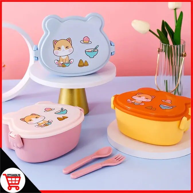 Cute Cat Shaped Kids Lunch Box Lunch Food Container With Fork And Spoon ...