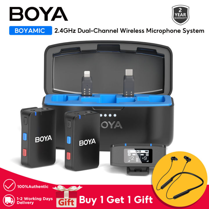 BOYA BOYAMIC ไมโครโฟนไร้สายแบบปกพร้อมเอาต์พุต TRS 3.5 มม. อะแดปเตอร์ Lightning USB-C 8GB การ ...