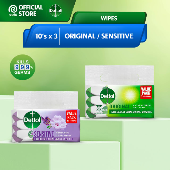 Dettol Antibacterial Wet Wipes/Wet Tissue(Original/Sensitive) 10sx3 ...