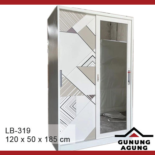 Lemari Baju Besi Sliding / Geser Kaca 2 Pintu Motif LB-319B Jumbo / Besar 120 | Lazada Indonesia