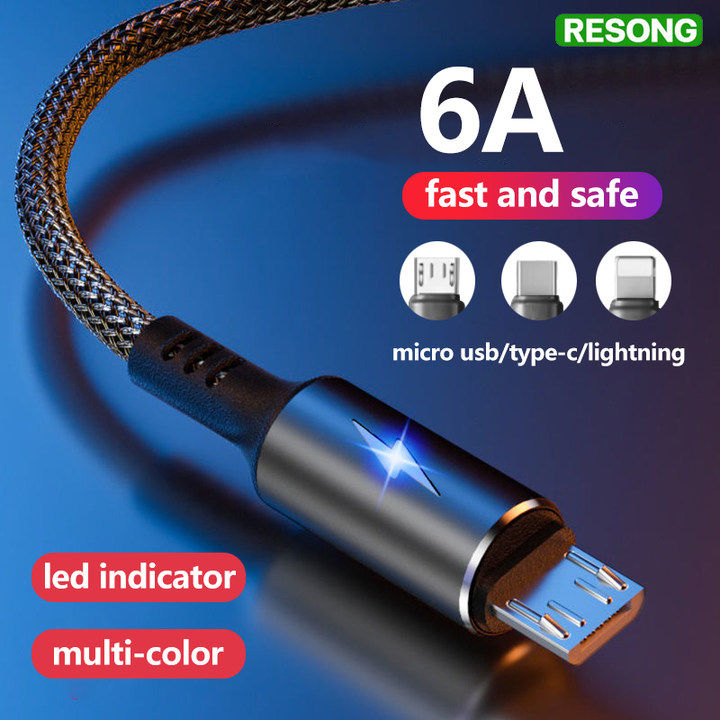 Resong 6A kabel Data hp Cepat Penuh Type C / Micro Usb Original Fast ...