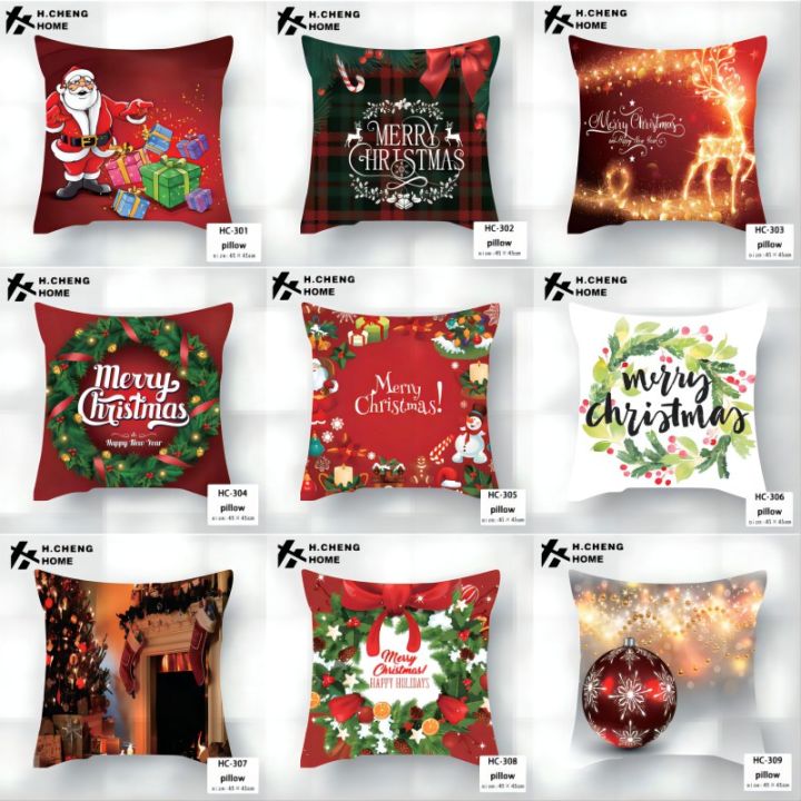 H.CHENG HOME Merry Christmas Cushion Cover Polyester Santa Claus Home ...