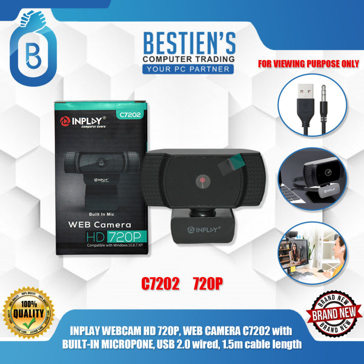 INPLAY WEBCAM HD 720P, WEB CAMERA C7202 with BUILT-IN MICROPONE, USB 2. ...