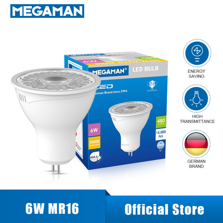 Megaman LED GU5.3 6W Track Light Bulb MR16 3000K 4000K 6500K Reflector ...