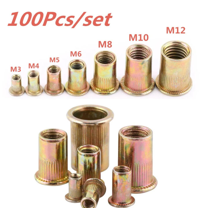 100Pcs/set M3 M4 M5 M6 M8 M10 M12 Rivet Nuts Tools Carbon Steel Rivnuts Blindnuts Nuts Insert ...