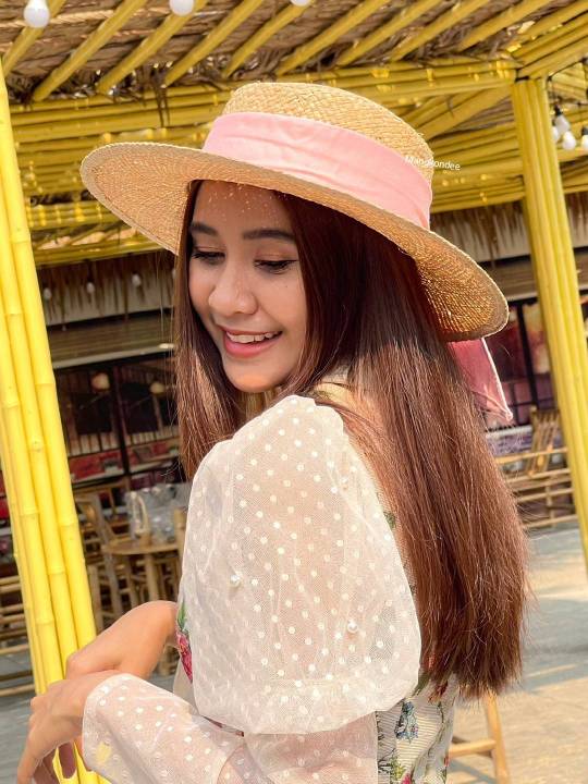 Hast shop9 หมวกสานหญิง หมวกฟางทรงเค้กแต่งผูกโบว์ สินค้าพร้อมส่ง E091 | Lazada.co.th