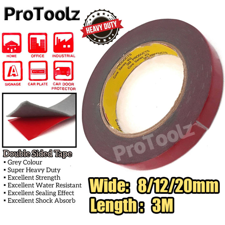 3M Quality Outdoor Permanent GREY Double Sided Tape (6mm 12mm 19mm x ...