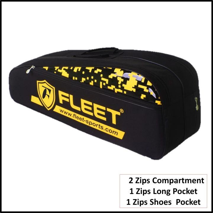 Fleet 2 Zips Bag+Side+Shoe Pocket FT11 (Black Yellow) (1pcs) Badminton ...