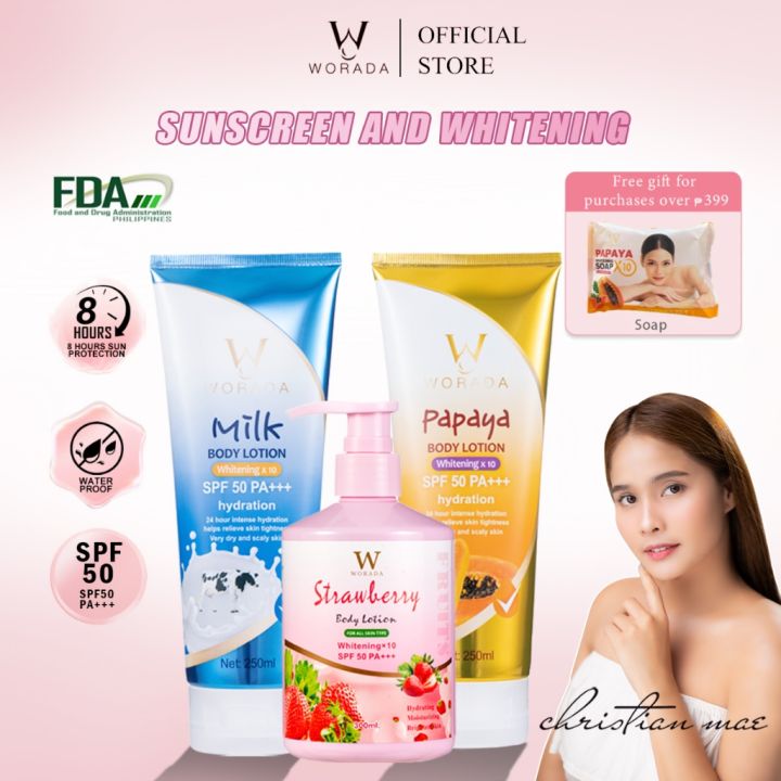 【FDA approved】WORADA sunscreen whitening body lotion SPF50+++ whitens ...